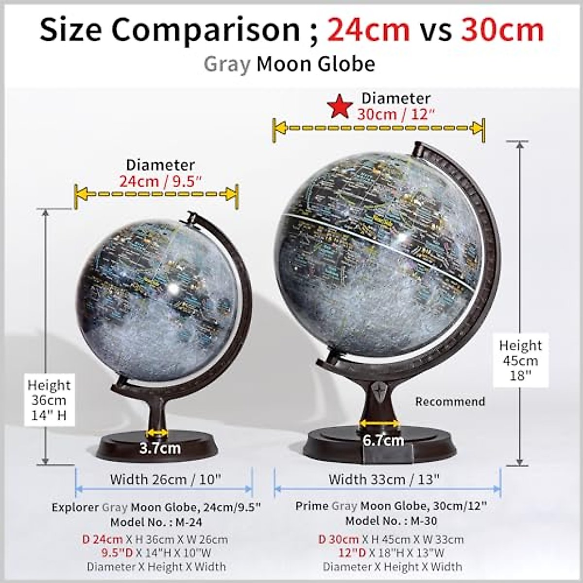 Mapsoft Expolorer Moon Globe, 24cm/9.5", M-24, Lunar Globe, Moon Map, Lunar Map