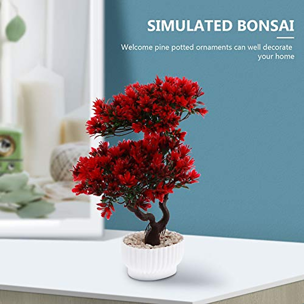 Happyyami Artificial Bonsai Tree, 1 Pcs Red, Plastic, 220g