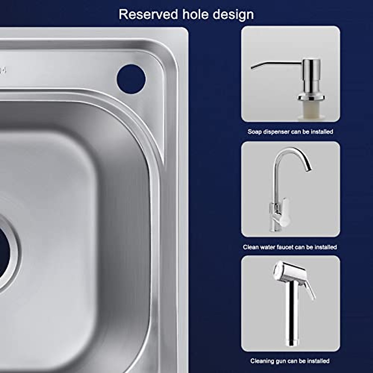 ZXLBTNB Commercial Restaurant Sink 304 Stainless Steel Utility Sink Freestanding Kitchen Sink with Worktop with Drip Board and Faucet for Laundry/Backyard/Garage/Camping 80x43x75cm