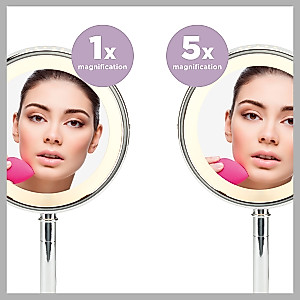 Conair Lighted Makeup Mirror with Magnification, Vanity Mirror, 1X/5X Magnifying Mirror, Double Sided Mirror, Corded in Polished Chrome
