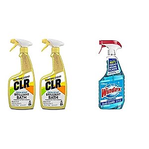 CLR Brilliant Bath Foaming Bathroom Cleaner Spray (Pack Of 2) & Windex Glass and Window Cleaner Spray Bottle, Original Blue, 23 fl oz