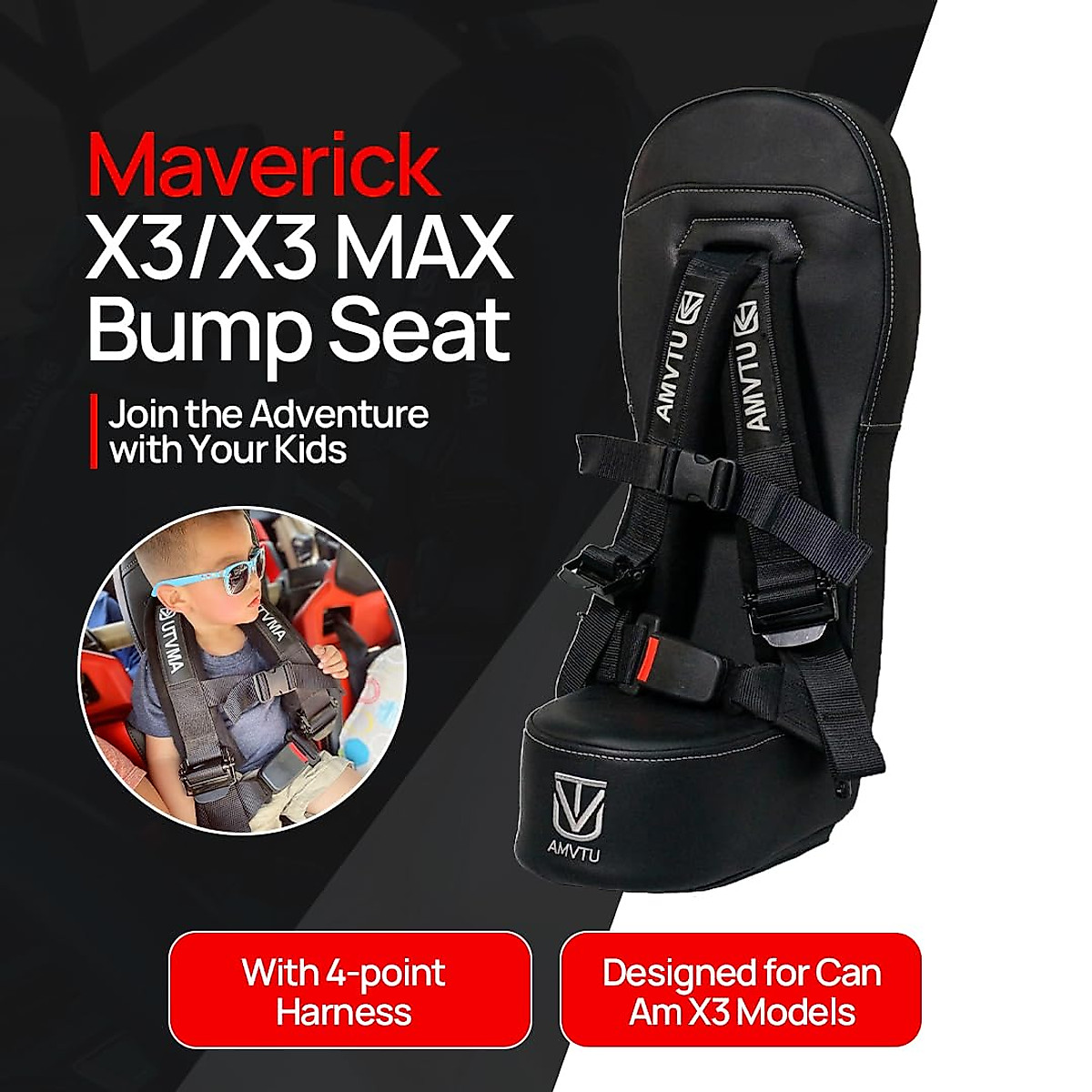 UTVMA Maverick X3/X3 MAX Bump Seat with 4-point Harness | Center Seat | Middle Seat | Kid Seat | Hump Seat