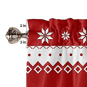 Millxiu Christmas Kitchen Curtain Valance 42x12 inch Merry Christmas White Snowflake Red Backdrop Window Valance for Kitchen and Bathroom,Rod Pocket Short Valances Window Treatment