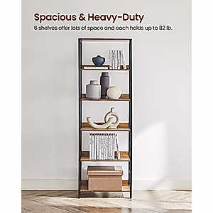 VASAGLE 6-Tier Bookshelf, Bookcase for Office, 11.8 x 23.6 x 70.1 Inches, Shelving Unit, with Back Panels, Industrial Style, for Living Room, Study, Home Office, Rustic Brown and Black ULLS118B01
