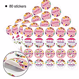 80 Candy Themed Thank You Stickers, Candyland Birthday Party Favor Label Decorations (2 Inch)