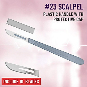 MedHelp Disposable Scalpel 23 Disposable Dermaplaning Blades with Plastic Handle, High Carbon Steel Dermablade Blades. Individually Wrapped 10 Blade, Sterile - Box of 10