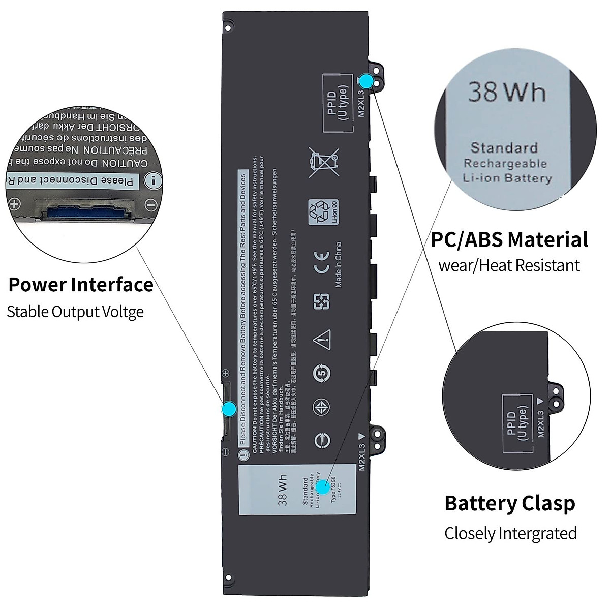 Perhanmm 38Wh F62G0 11.4V Battery for Dell Inspiron 13 7000 7373 7386 2-in-1 7370 7380 5370 P83G P87G P91G P83G001 P83G002 P87G001 P91G001 Vostro 5370 F62GO RPJC3 39DY5 039DY5 0RPJC3 3-Cell