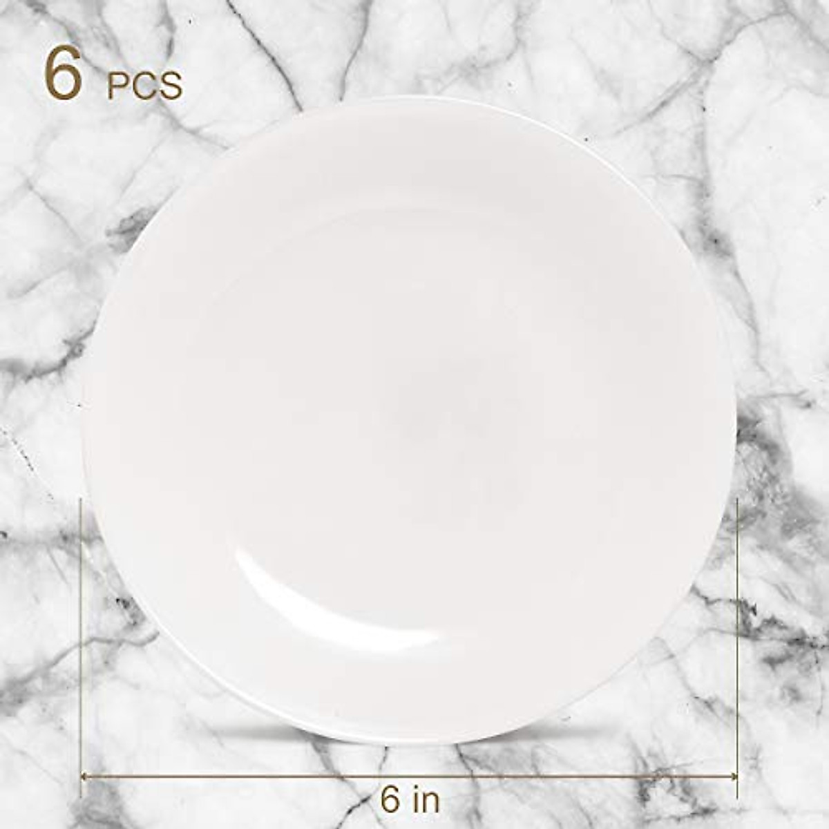 Miicol Durable Porcelain 6-Piece Dessert Plate Set, Elegant White Serving Plates (6-inch dessert plates)