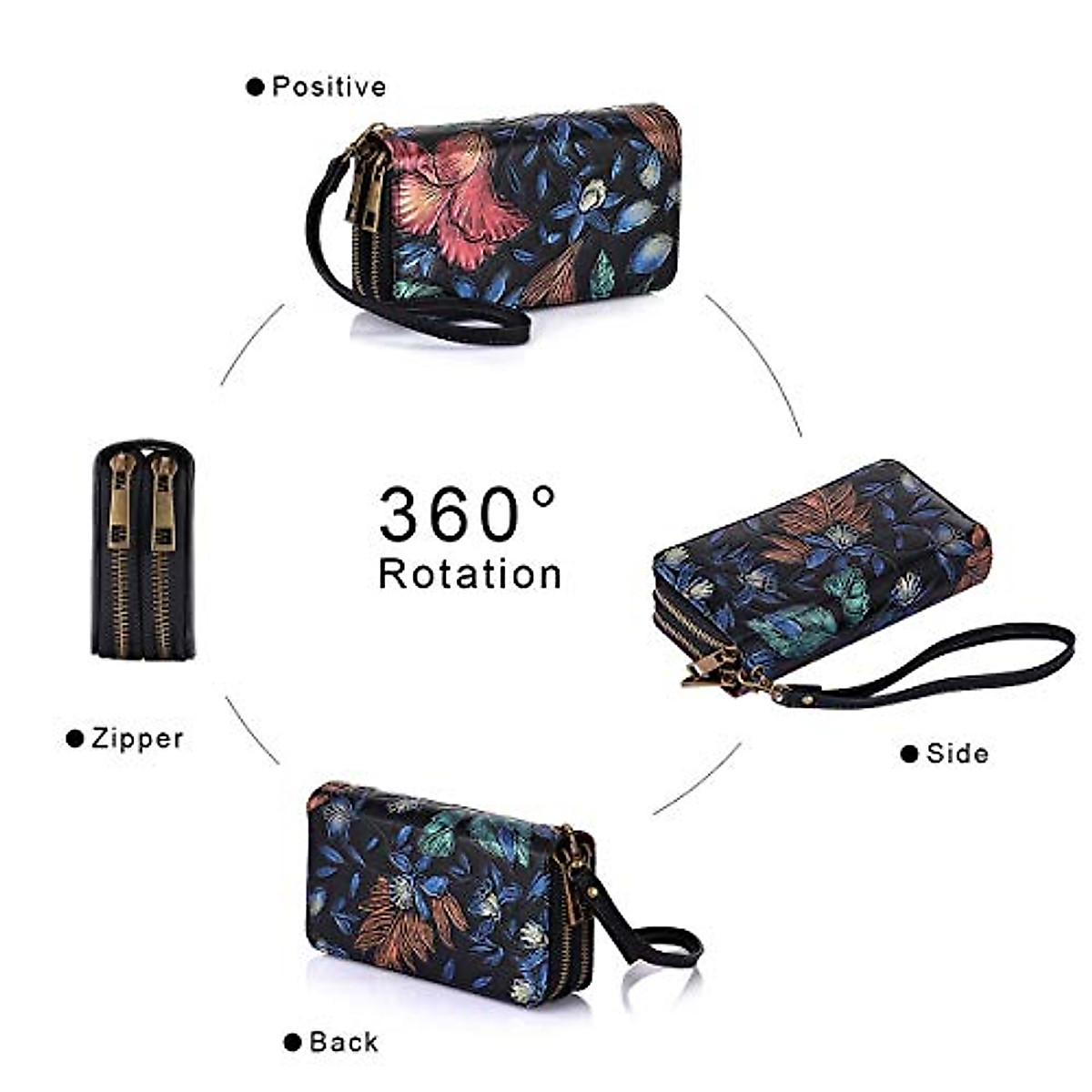 XEYOU Double Zipper Long Clutch Wallet Cellphone Wallet for Women with Removable Wristlet Strap for Credit Card, Cash, Coin, Bill