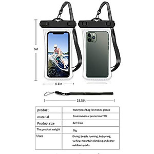 Waterproof Phone Pouch [2 Pack], Underwater Phone Case Dry Bag with Lanyard Compatible with iPhone Pro, iPhone 11/11 Pro/11 Pro Max X/Xs/Xr/Xs Max,8, Samsung S10/S9/S8 Plus (Black) (White)
