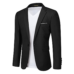 Cloudstyle Men's Suit Jacket One Button Slim Fit Sport Coat Business Daily Blazer,Black,Large
