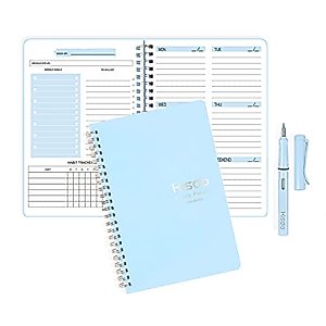 Kisdo Weekly Planner Undated Planner Book with Blue Fountain Ink Pen, To-Do List, Weekly Goals, Habit Tracker, 5.7" X 8" Inch for 52 Weeks Planning
