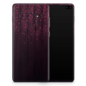 DesignSkinz Falling Micro Hearts Over Burgundy Planks of Wood Protective Vinyl Decal Wrap Skin Cover Compatible with The Samsung Galaxy S20 (Screen Trim & Back Glass Skin)