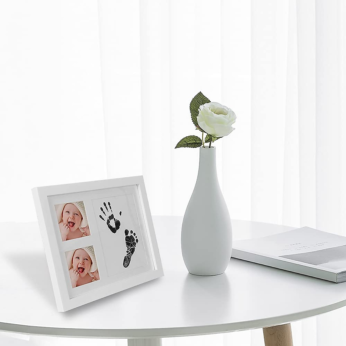 Putybudy Baby Handprint Footprint Keepsake Kit, Baby Keepsake Frames Picture Frame Kit with Ink Pad Baby Shower Gifts Baby Milestone Picture Frames Decor for Infant Boys Girls- White Frame