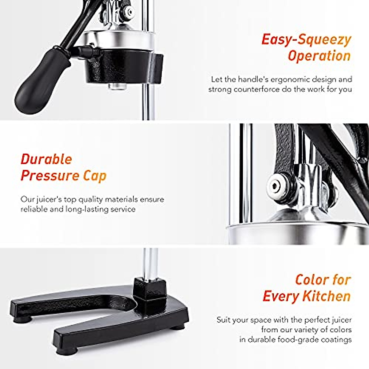 CO-Z Hand Press Juicer Machine, Manual Citrus Juicer for Lemon, Lime, Orange Juice - Professional Squeezer and Crusher, Easy to Clean, Black
