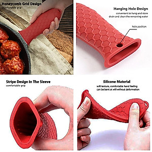 3 Pack Cast Iron Skillet Handle Cover, Silicone Pot Handle Sleeve Heat Resistant for Frying Pans & Griddles Sleeve Grip Handle Cover,Pan Lids Dutch Ovens Baking Sheets Casserole Cookware(Red)