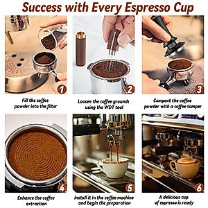 Coffee Espresso Tamper 51mm with WDT Tool Calibrated Spring Loaded, Coffee Press with Silicone Mat, 100% Flat Stainless Steel Base Tamper for Espresso Coffee Machine (51mm, Black)