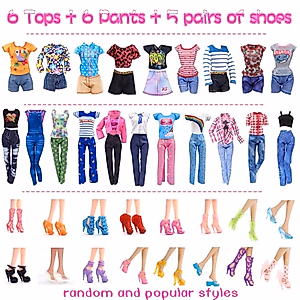 50 Pcs Doll Clothes Outfit for 11.5 Inch Doll, Doll Accessories Collection with 3 Princess Dresses+10 Dressest+6 Tops+6 Pants+5 Bikinis+5 Accessories+5 Bags+10 Shoes(Random Style)