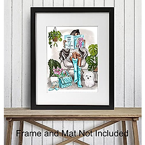 Glam Fashion Wall Art & Decor - Girls Bedroom Living Room Teens Room - Light Blue Designer Poster Picture - Housewarming Daughter Friend Gifts for Women - African American Woman - Black Afro Girl