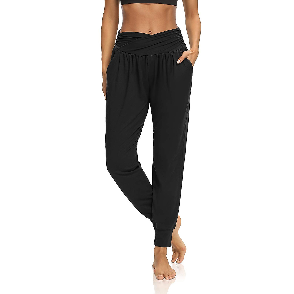 DIBAOLONG Womens Yoga Sweatpants Loose Workout Harem Joggers Casual Comfy lounge Pajama Pants with Pockets Black XL