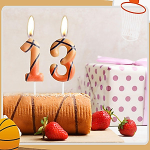 Zi Lan Basketball 13th Birthday Candle Brown Basketball Themed Cake Candles Happy Birthday Party Cake Topper for Boy Girl Kid Sport Theme Party Decorations Celebration Supplies