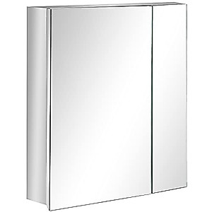 kleankin Wall-Mounted Medicine Cabinet with Mirror, Bathroom Mirror Cabinet Wall Mounted with Hinged Door, Storage Shelves for Living Room and Laundry Room, Silver