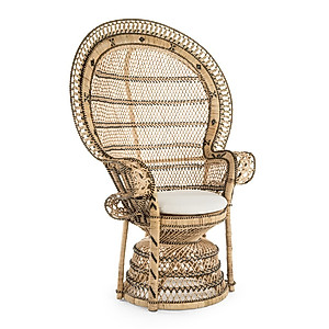 KOUBOO Grand Pecock Retro Peacock Chair in Rattan with Seat Cushion, Natural Color, Large
