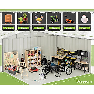 Greesum Outdoor Storage Shed 10FT x 8FT, Steel Utility Tool Shed Storage House with Door & Lock, Metal Sheds Outdoor Storage for Backyard Garden Patio Lawn, Gray