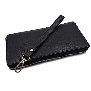 AG Wallets Women's Genuine Leather Large Capacity Wristlet with RFID Protection (Black)