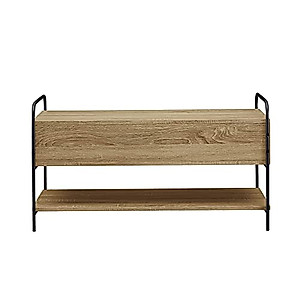 Walker Edison Brookline Urban Metal and Wood Entry Bench with Shoe Storage, 36 Inch, Driftwood