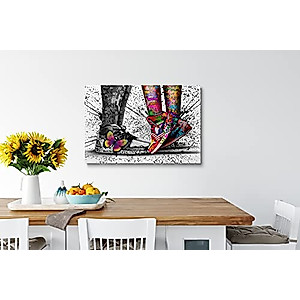 Framed Banksy & Graffiti Pop Shoe Sneaker Canvas Wall Art For Store Playroom Cool Dorm Room Decor Lovers Abstract Prints Gift For Boy & Girl Couple Ready To Hang - 12"x16"