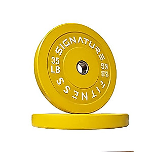 Signature Fitness 2" Olympic Bumper Plate Weight Plates with Steel Hub, 35LB Single, Colored