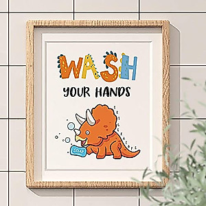 Dinosaur Bathroom Decor, Funny Dinosaur Themed Bathroom Inspirational Quotes Art Print Humorous Quotes Painting, Toilet Rules Art Picture for Kids Nursery Washroom Bathroom Decor, Set of 4 (8”X10”), Unframed