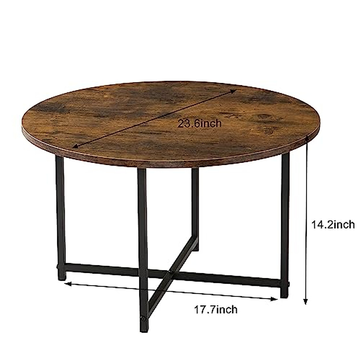 Round Coffee Table with Rustic Wooden Top & Sturdy Mental Legs Sofa Couches Table Side Table End Table Accent Table for Living Room Balcony Kitchen Modern Design Furniture 24 inches, Rustic Brown