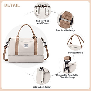 Weekender Bags for Women, Travel Duffel Bags with Shoe Compartment,Personal Item Travel Bag for Airlines, Carry on Overnight Tote Bag for women with Toiletry Bag，Beige&Brown