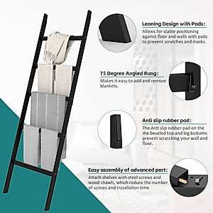 POXAKA Blanket Ladder, 5-Layer Towel Racks, Blanket Holder with Anti-Slip Construction Home Decor, Decorative Blanket, Quilt, Towel, Scarf Ladder Shelves for Livingroom, Bedroom, Bathroom, Black