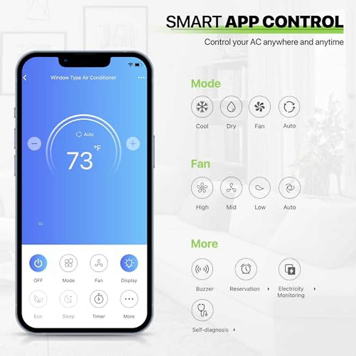 Magshion 8000 BTU Window Air Conditioner with Remote & App Control, 6 Modes – Cool, Dry, Auto-Restart, Fan, Sleep, Cools Rooms up to 350 Sq. Ft., Quiet AC Unit with Easy Install Kit