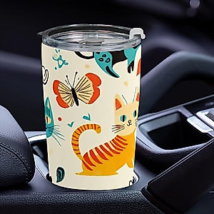 QWEUIOP 20oz Insulated Travel Coffee Mug Cute Cartoon Cats Stainless Steel Tumbler with Lid Double Wall Vacuum Coffee Cup For Hot and Cold Drinks14081