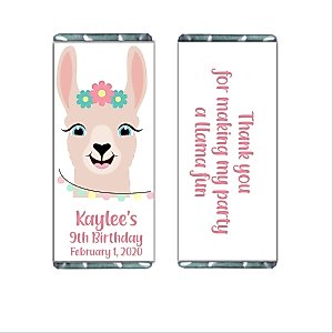 Llama Personalized Candy Wrappers, Kids Birthday Party Favors, Pack of 20 Custom Chocolate Bar Labels