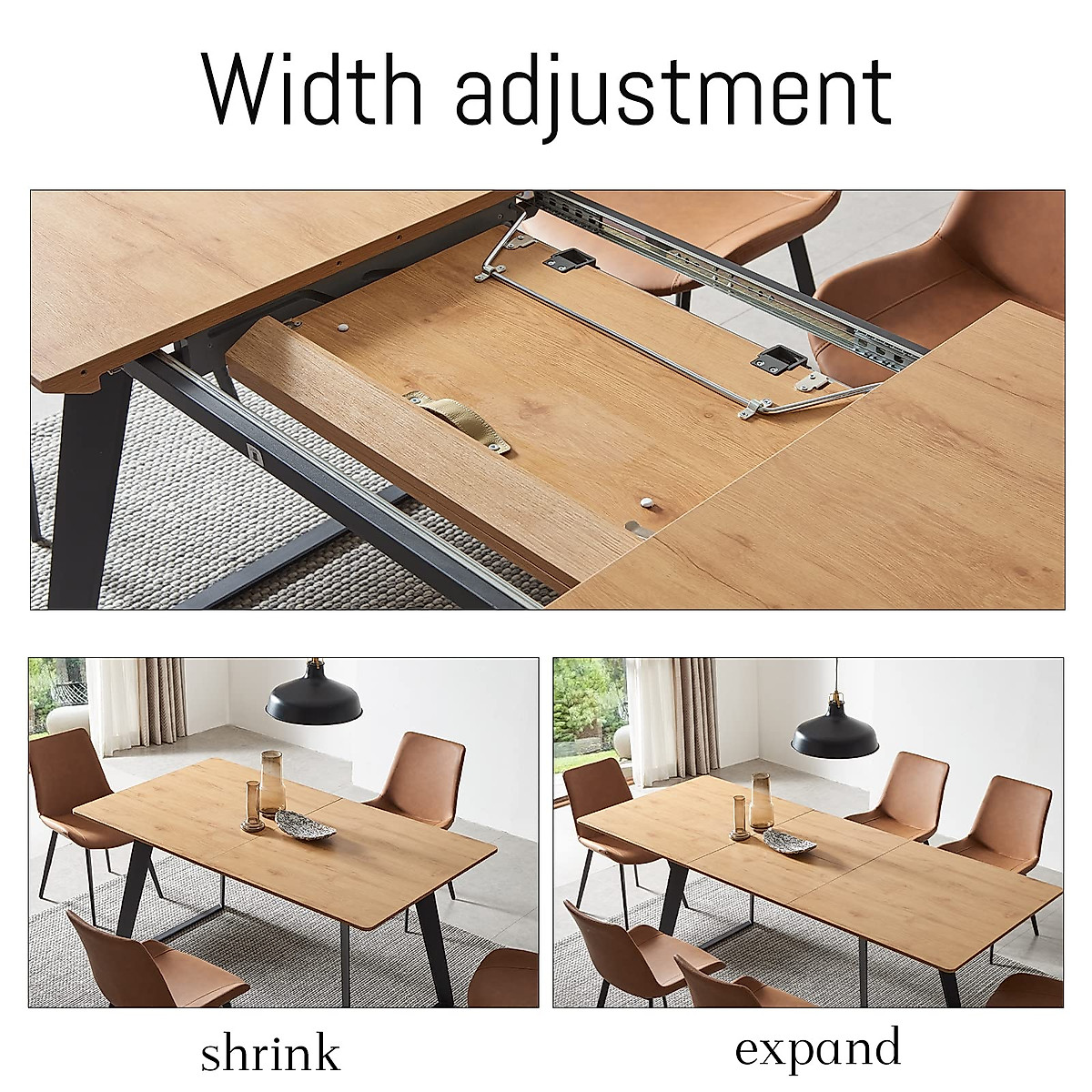 ZckyCine Modern mid-Century Dining Table Dining Table for 6 Rectangular Wooden Dining Table Expandable Dining Table Space-Saving Multifunctional Dining Table