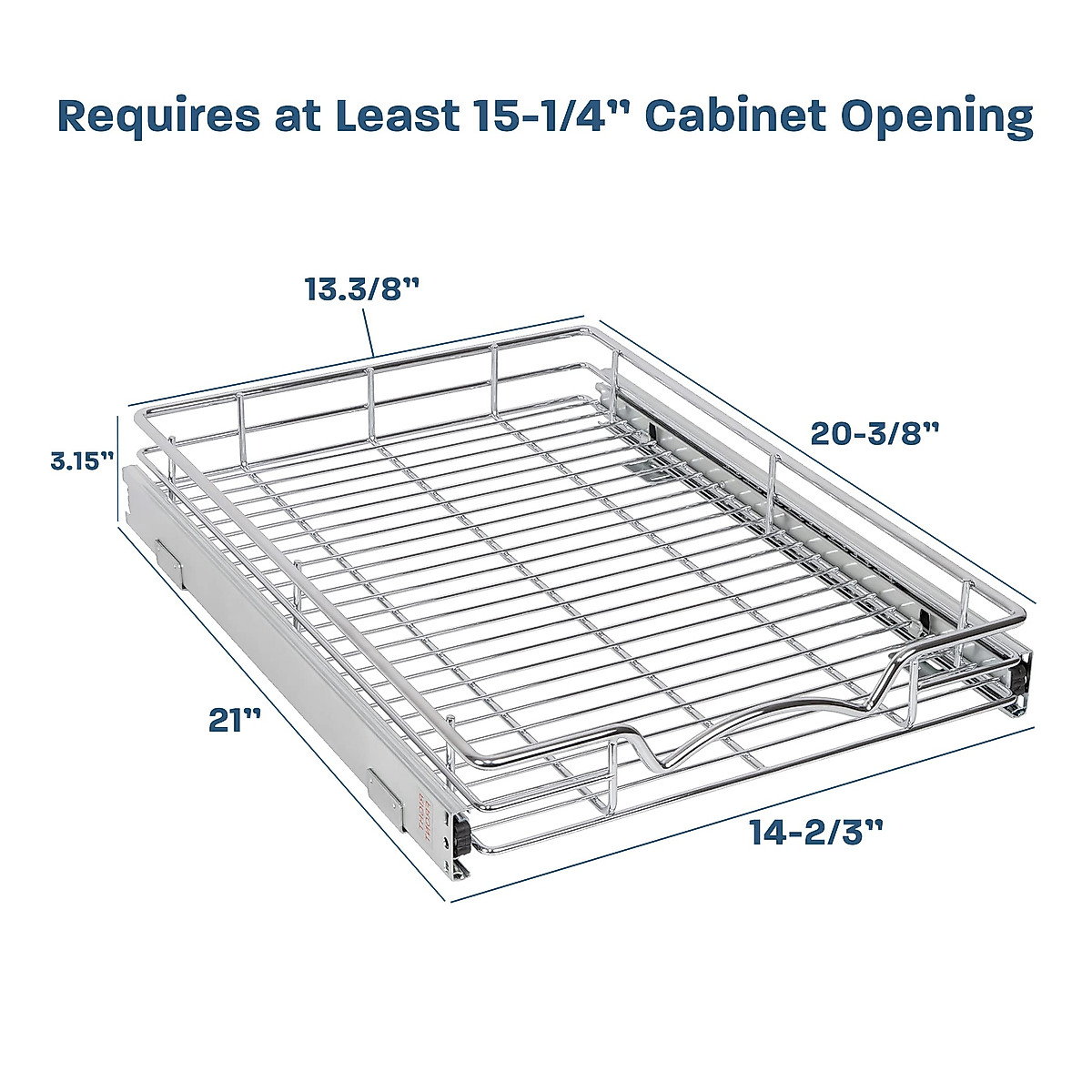 Hold N’ Storage Pull Out Cabinet Drawer Organizer, Heavy Duty-with 5 Year Limited Warranty- Slide Out Shelves, -14”W x 21”D - Requires at Least a 15-1/4” Cabinet Opening, Steel Metal, White Finish