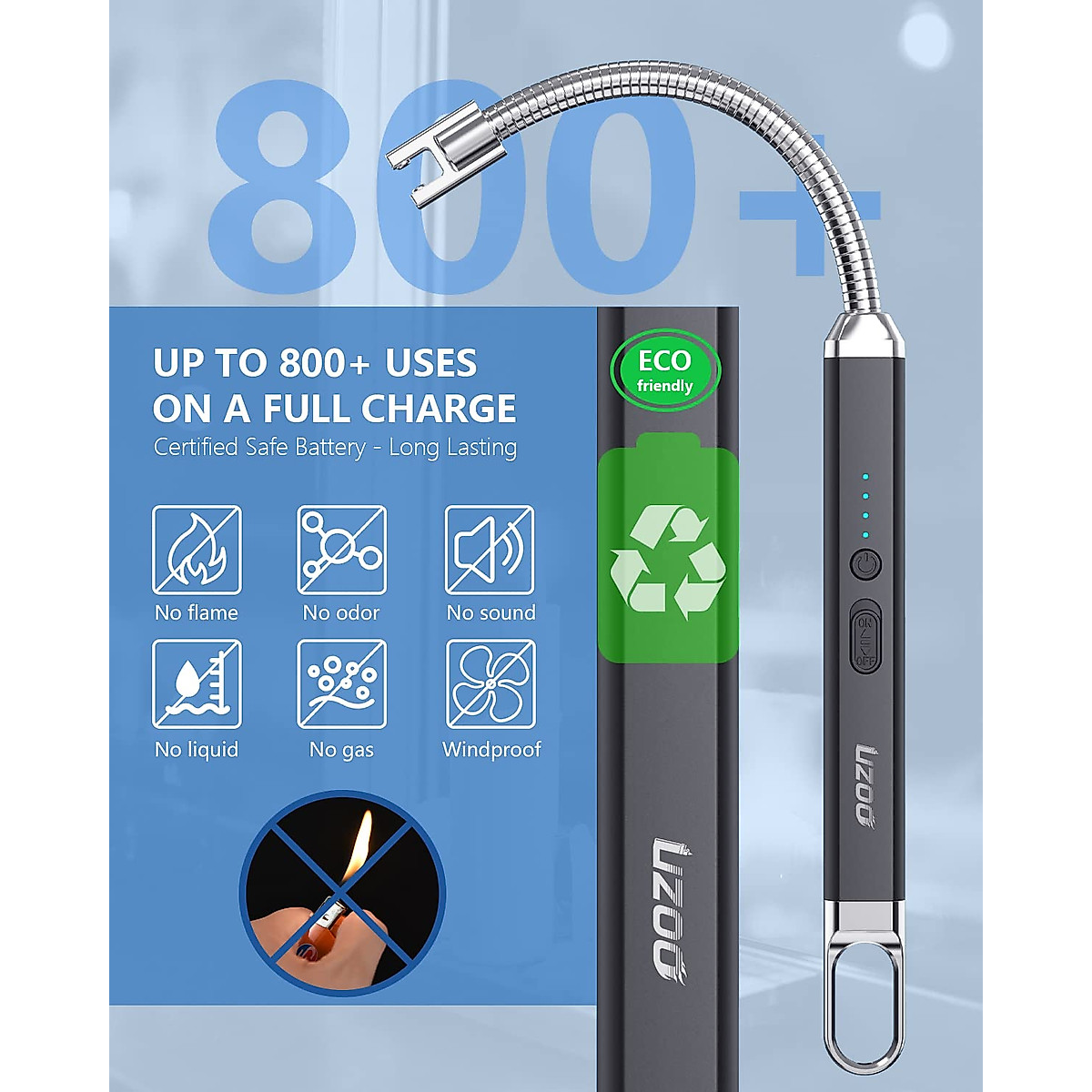 Candle Lighters,Electric Lighter Rechargeable Lighter USB Arc Long Lighter with LED Display, 360° Flexible Neck Flameless Grill for Candle Aromatherapy Camping BBQ Gas Stoves (Black)