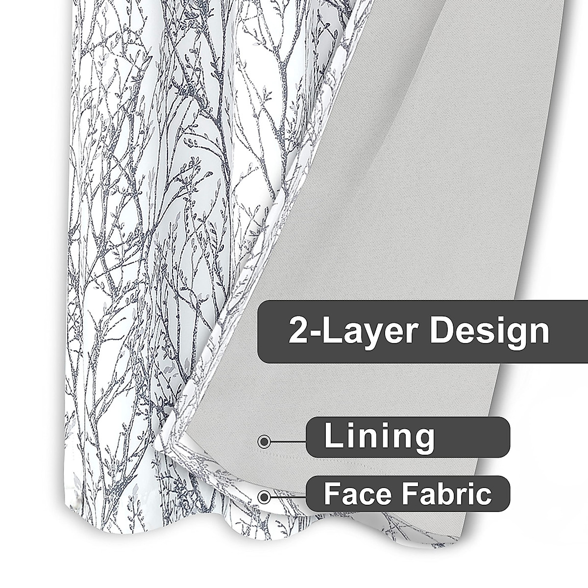 DriftAway Gray White Tree Branch Blackout Curtains for Bedroom Curtains 84 inch Length 2 Panels Set Grey Branch Lined Window Treatment Thermal Grommet Top Curtain for Living Room Winter Warm Curtain
