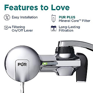 PUR PLUS Faucet Mount Water Filtration System, 3-in-1 Powerful, Natural Mineral Filtration with Lead Reduction, Horizontal, Chrome, PFM400H