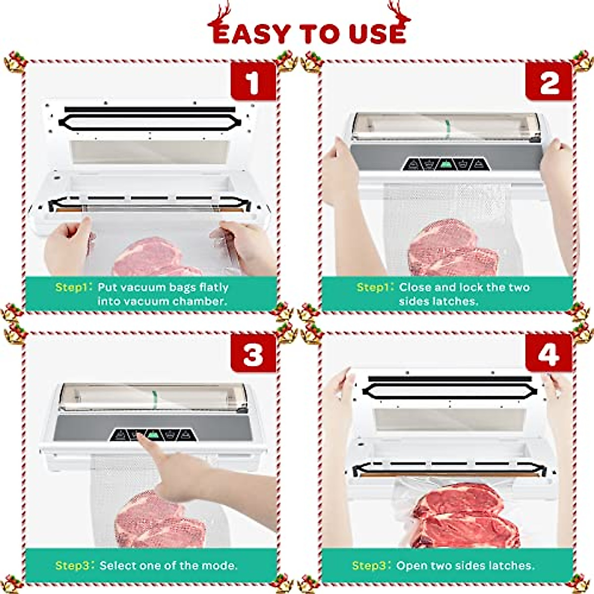 Vacuum Sealer Machine,Air System Vacuum Sealer with Dry, Moist & Pulse 3 Modes,with Bag Storage and Built-in Cutter,Food Sealer with Consecutive Seals