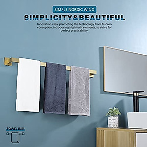 KOKOSIRI 32-Inch Single Towel Bar, Bathroom Towel Holder, Bath Towel Hook Square Robe Hook Coat Hook, Wall Mounted, SUS 304 Stainless Steel, Brushed Gold, B05A3-BG-L32