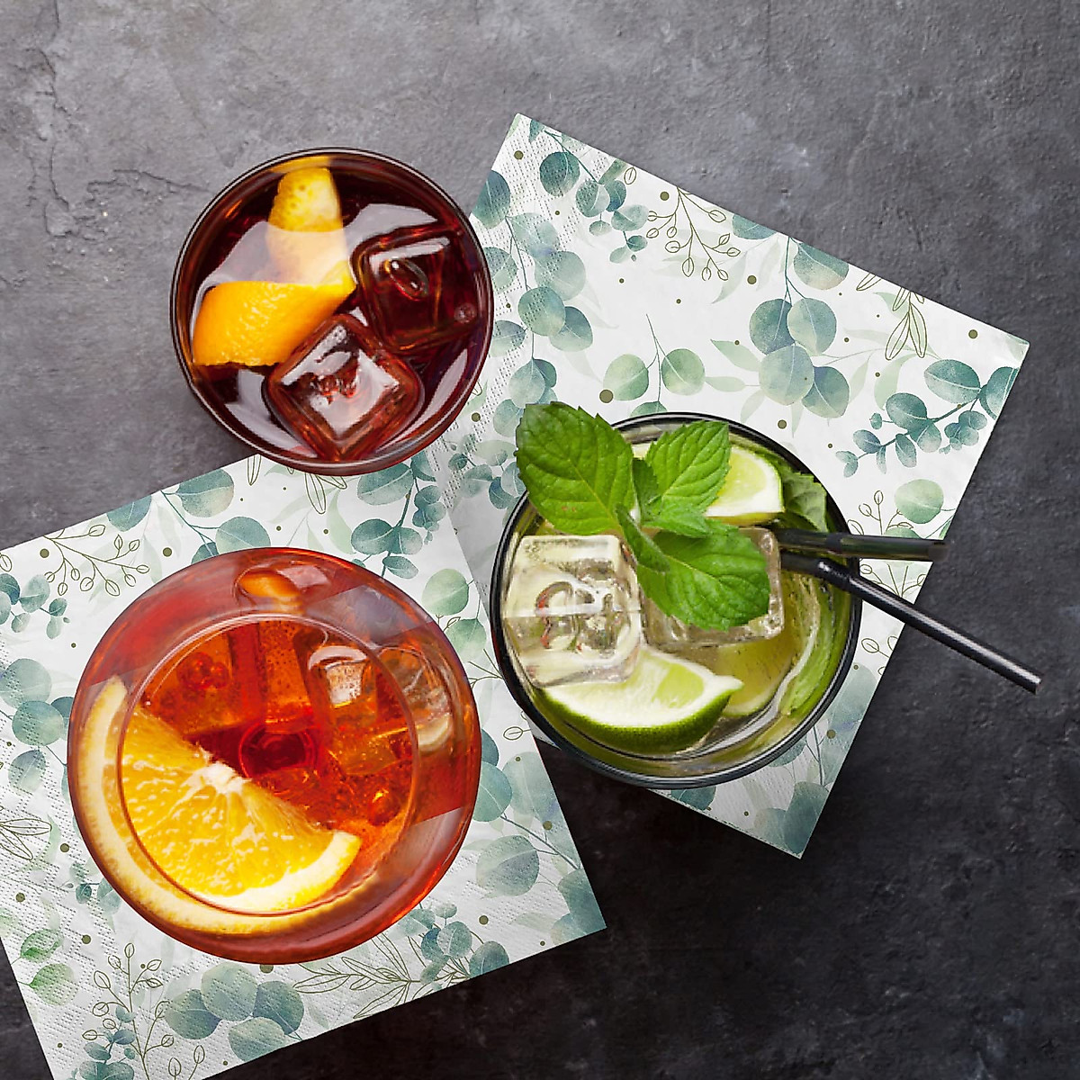 Sage Green Disposable Paper Napkins 3-ply Bathroom Eucalyptus Beverage Napkins for Sage Greenery Baby Shower Party Wedding Dinning Decor（5"X5" in, 80-Pack)