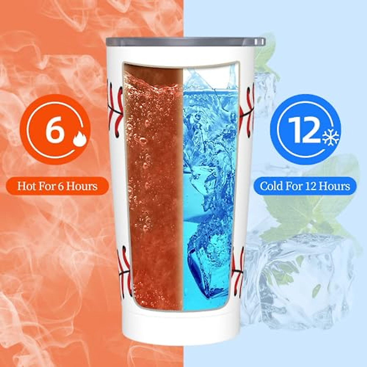 IYERSKD Baseball Lace 20 oz Stainless Steel Tumbler Vacuum Insulated Leakproof Travel Mug for Car Office Gym
