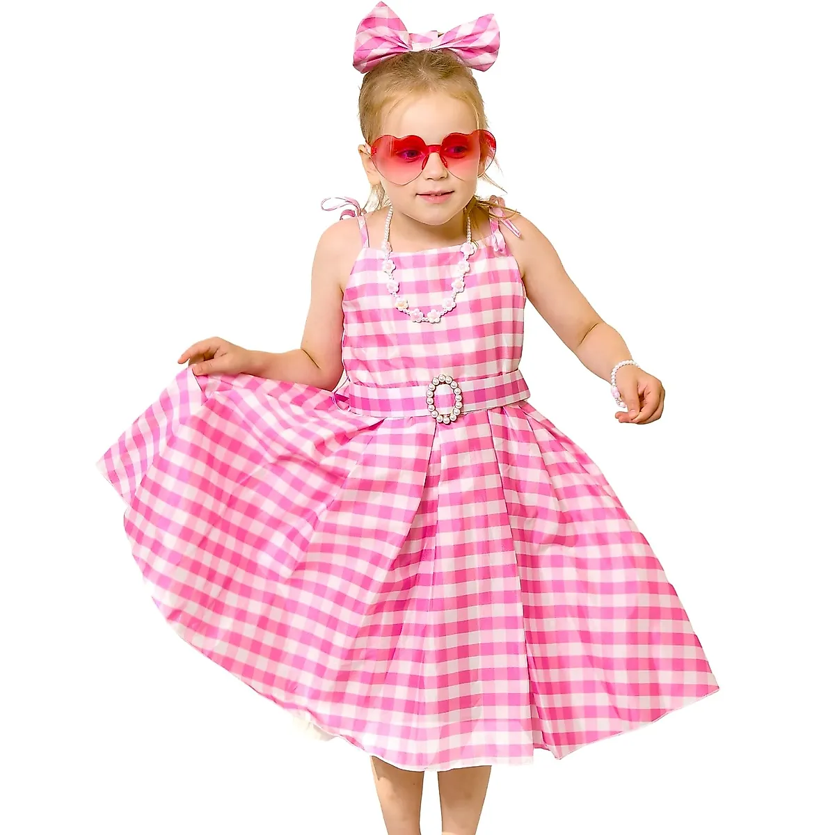 Golray 7pcs Girls Plaid Costume Dress Sweet Slip Dress with Accessories Movie Outfit Birthday Halloween Costume Girl Dress up Clothes for Play