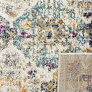 SAFAVIEH Madison Collection Area Rug - 9' x 12', Cream & Multi, Boho Chic Distressed Design, Non-Shedding & Easy Care, Ideal for High Traffic Areas in Living Room, Bedroom (MAD611B)